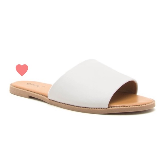 Shoes | White Leather Single Band Slide On Flat | Poshmark